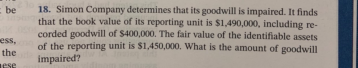Solved Ebelo 18. Simon Company determines that its goodwill | Chegg.com