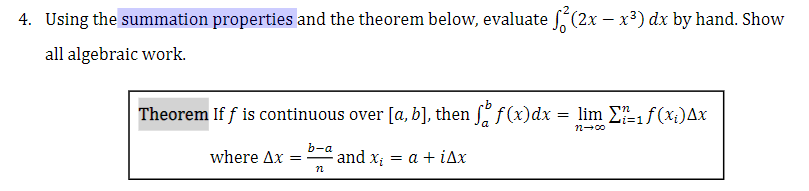 Solved Using the summation properties and the theorem below, | Chegg.com