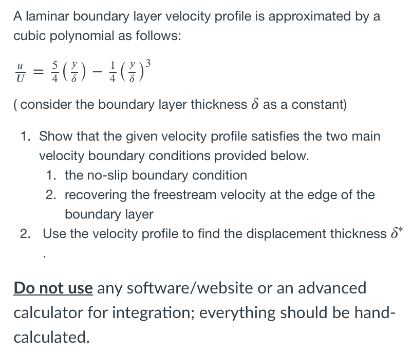 Solved A laminar boundary layer velocity profile is | Chegg.com