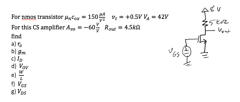Solved ا هم = = For nmos transistor Hn Cox = 150 * vt = | Chegg.com