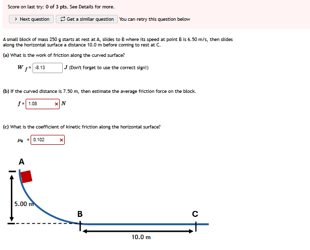 Solved by an EXPERT A small block of ﻿mass 250 g ﻿starts at ﻿rest at A ...