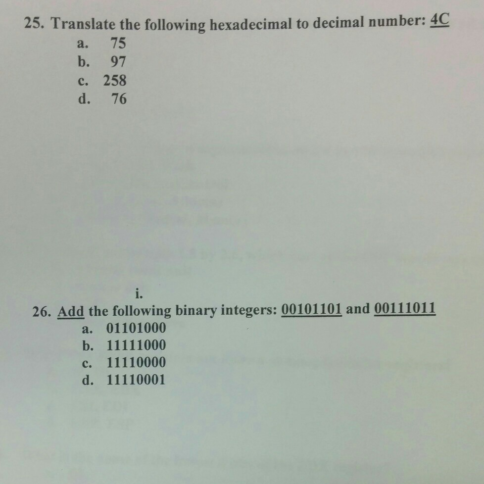 Solved 25. Translate the following hexadecimal to decimal | Chegg.com