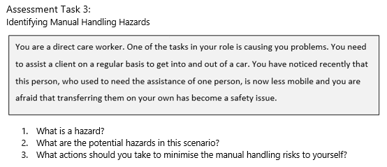 Solved Assessment Task 3:Identifying Manual Handling | Chegg.com