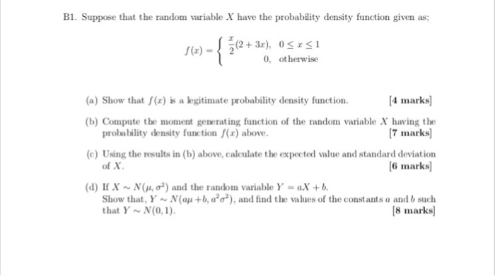 Solved B1. Suppose that the random variable X have the | Chegg.com