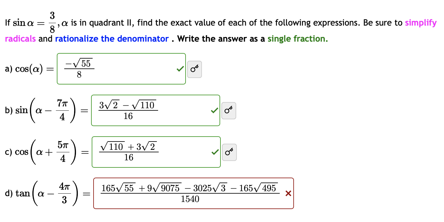 Solved If sinα=83,α is in quadrant II, find the exact value | Chegg.com