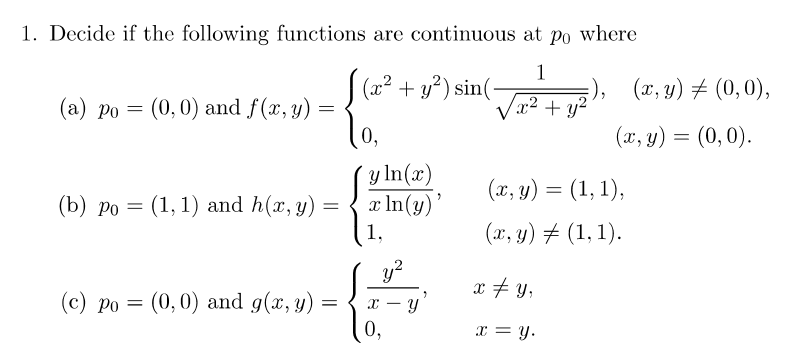 Solved 1. Decide if the following functions are continuous | Chegg.com