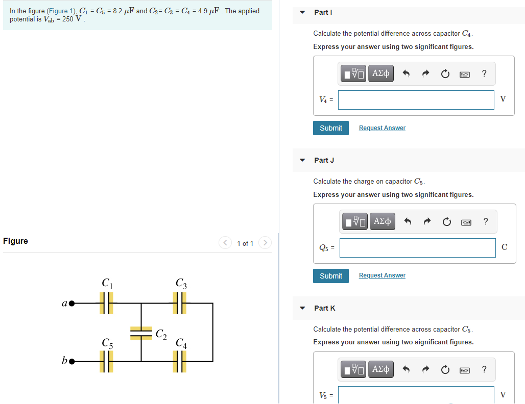 Solved In the figure (Figure 1), C = C5 = 8.2 uF and C2= C3 | Chegg.com