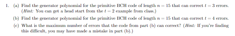 1 A Find The Generator Polynomial For The