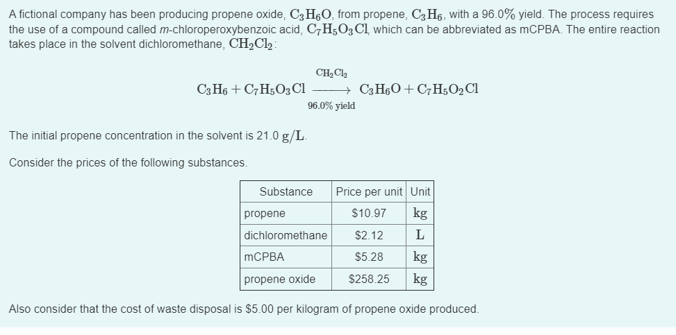 A fictional company has been producing propene oxide, | Chegg.com