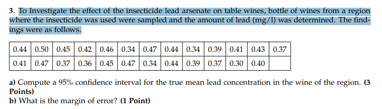Solved 3. To Investigate the effect of the insecticide lead | Chegg.com