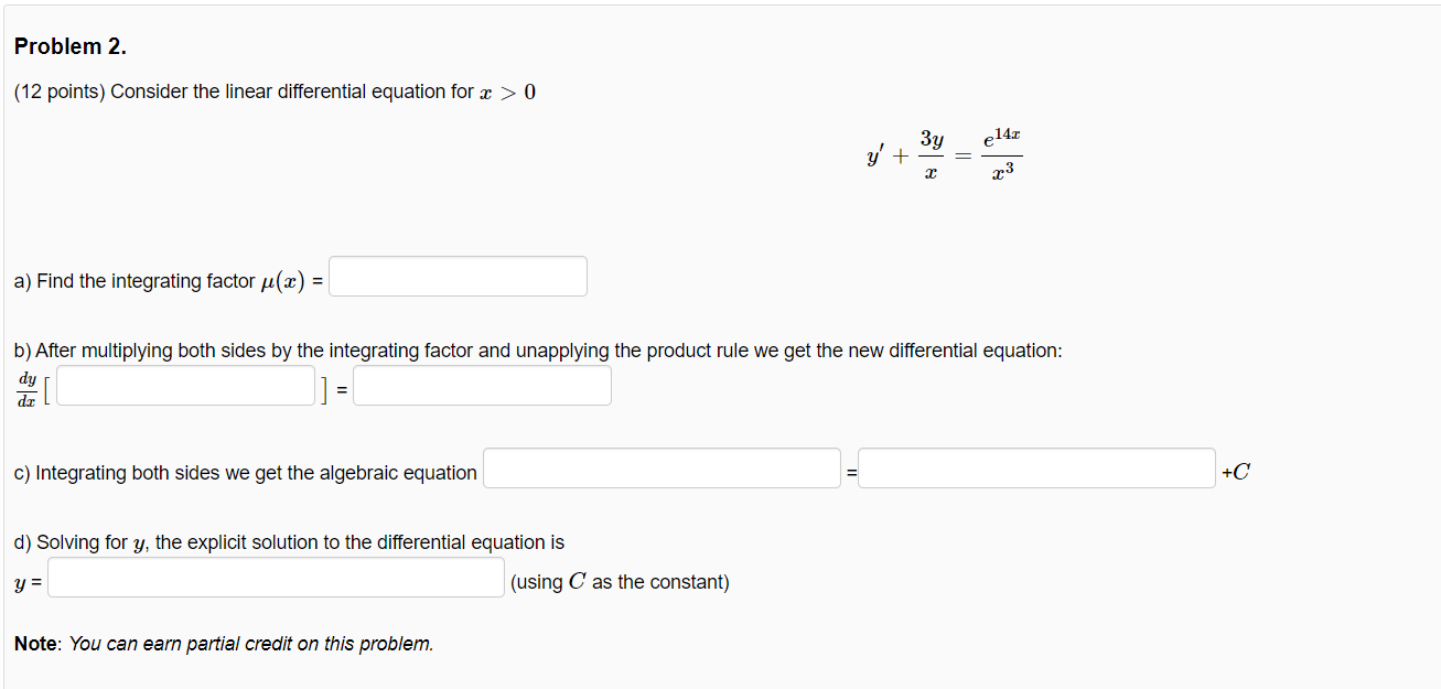 Solved Problem 2. (12 points) Consider the linear | Chegg.com