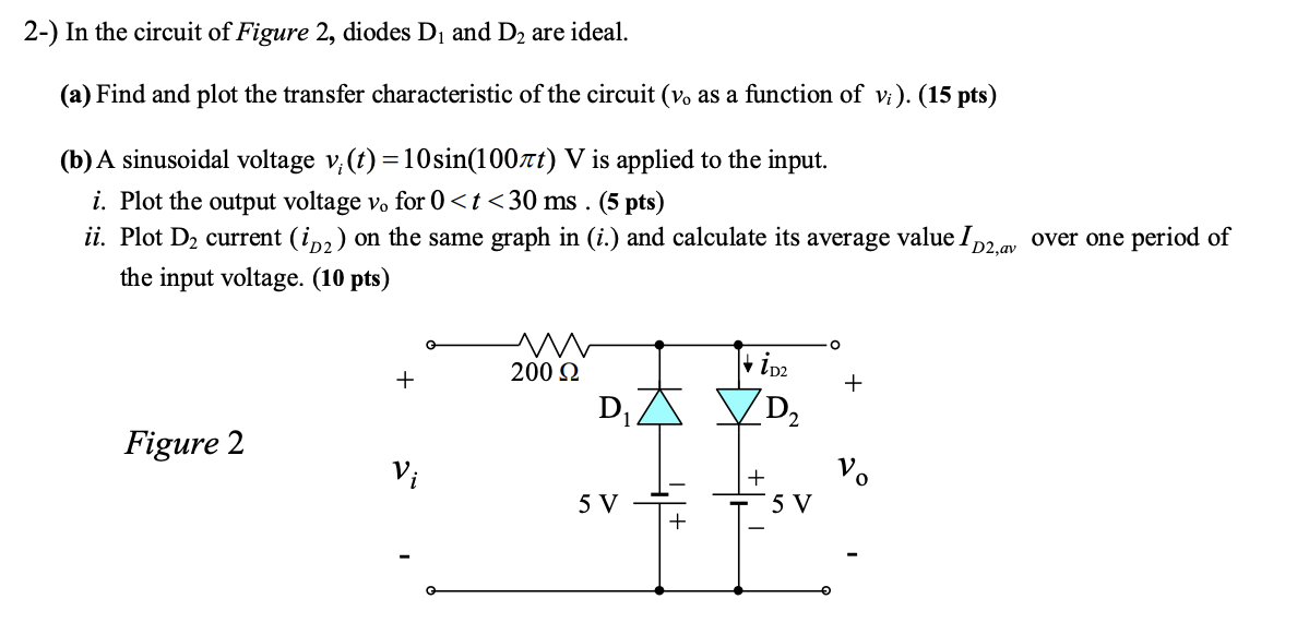 Solved 2-) In the circuit of Figure 2, diodes D, and D2 are | Chegg.com