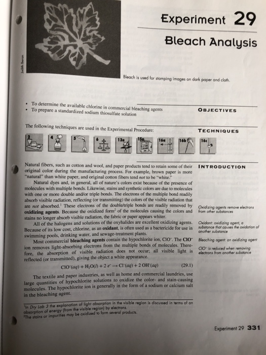 Solved Experiment 29 Bleach Analysis Bleach Is Used For