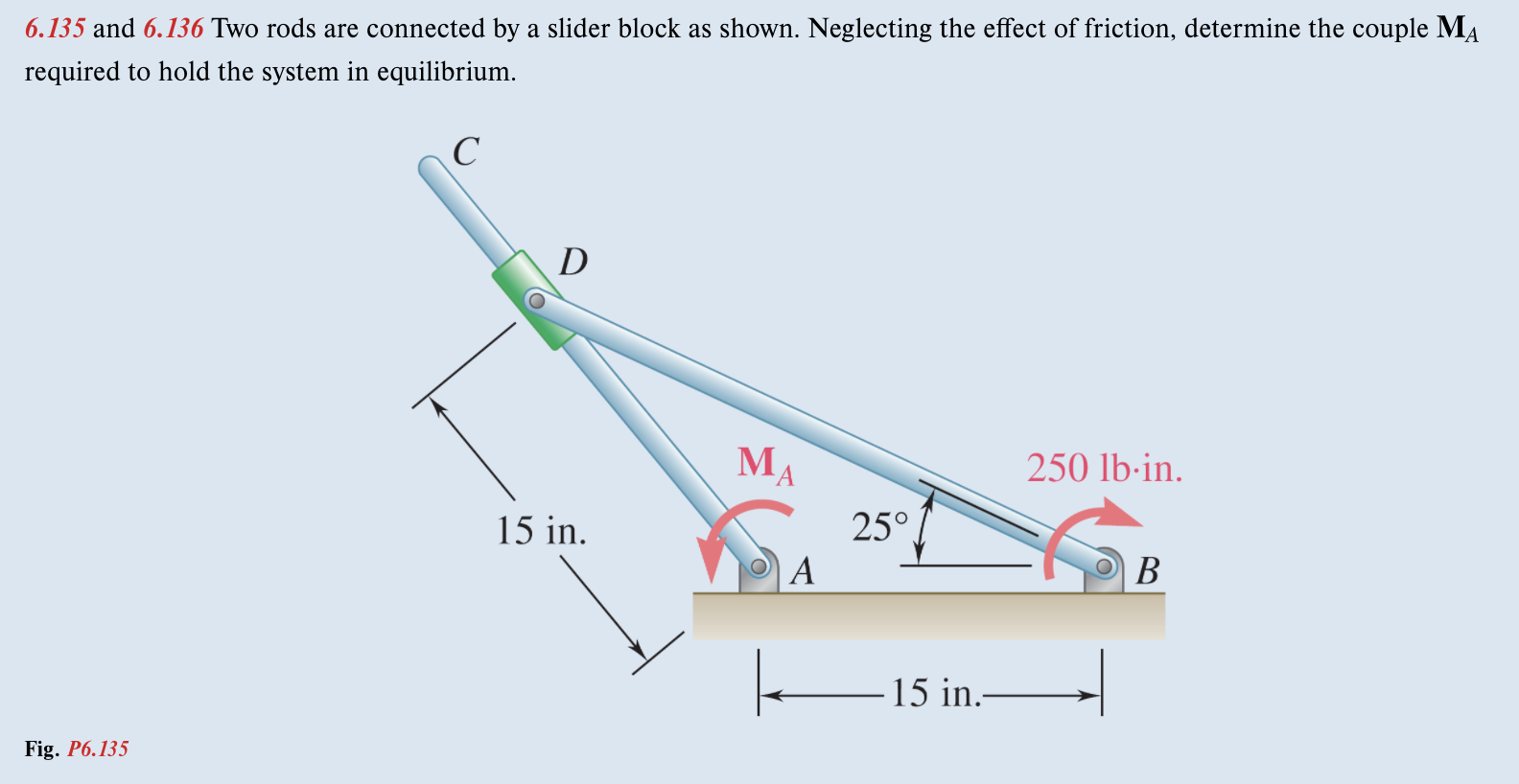 Solved 6.135 and 6.136 Two rods are connected by a slider | Chegg.com