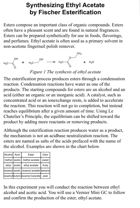 Solved Synthesizing Ethyl Acetate by Fischer Esterification | Chegg.com
