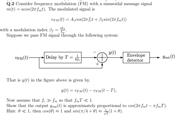 Solved Q.2 Consider frequency modulation (FM) with a | Chegg.com