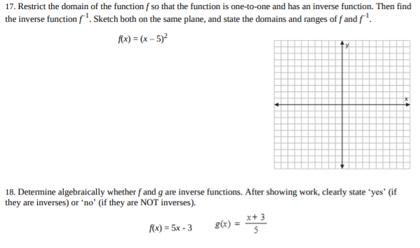 Solved 17. Restrict the domain of the function f so that the | Chegg.com