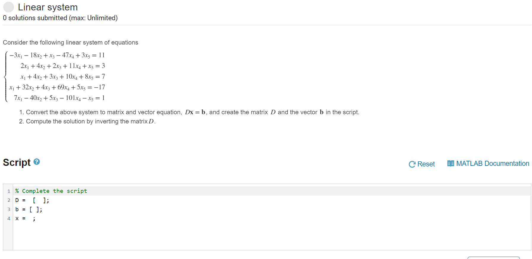 Solved Consider the following linear system of equations | Chegg.com