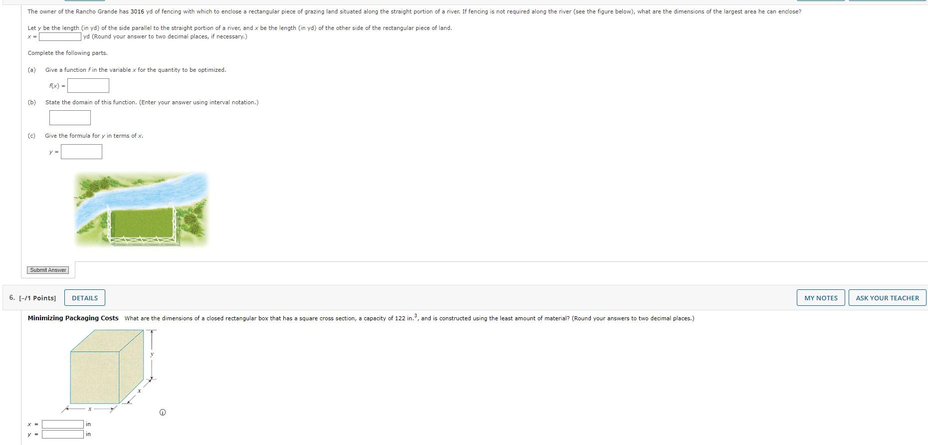 Solved Let y be the lenath (in yd) of the side parallel to | Chegg.com