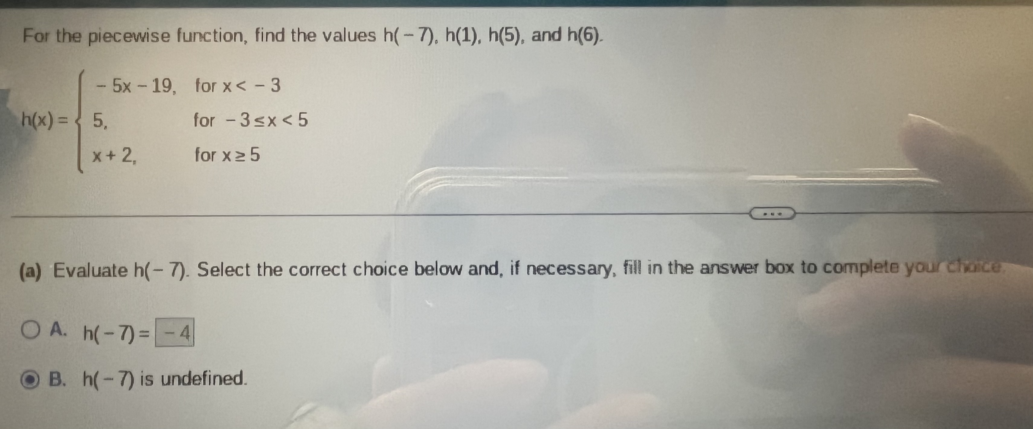 Solved For the piecewise function, find the values | Chegg.com
