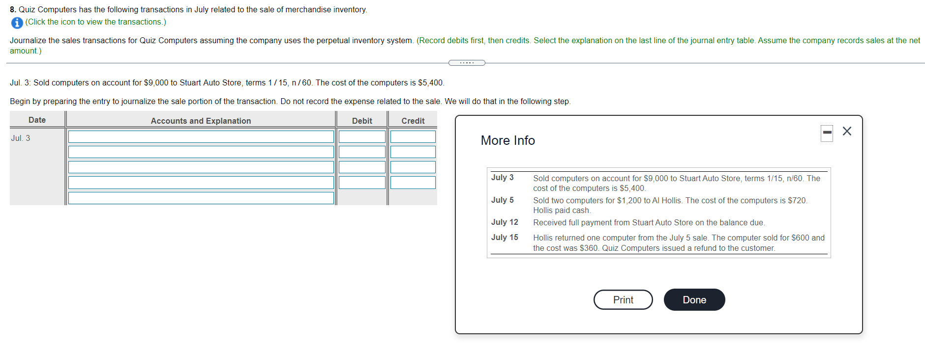 Solved 8. Quiz Computers has the following transactions in | Chegg.com