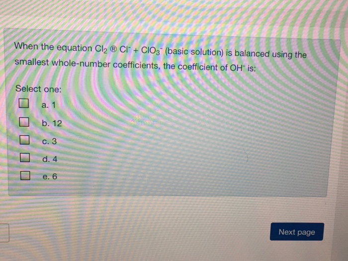 Solved When the equation Cl2CI+ CIO3 (basic solution) is | Chegg.com