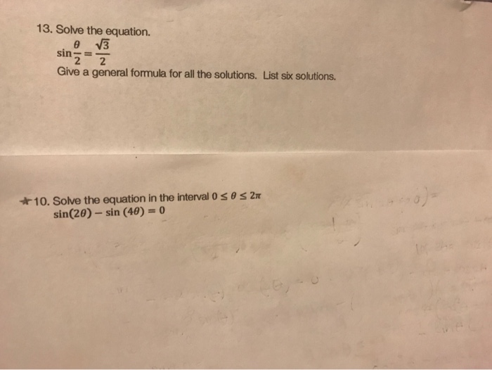 Solved 13. Solve the equation. sin-=- Give a general formula | Chegg.com