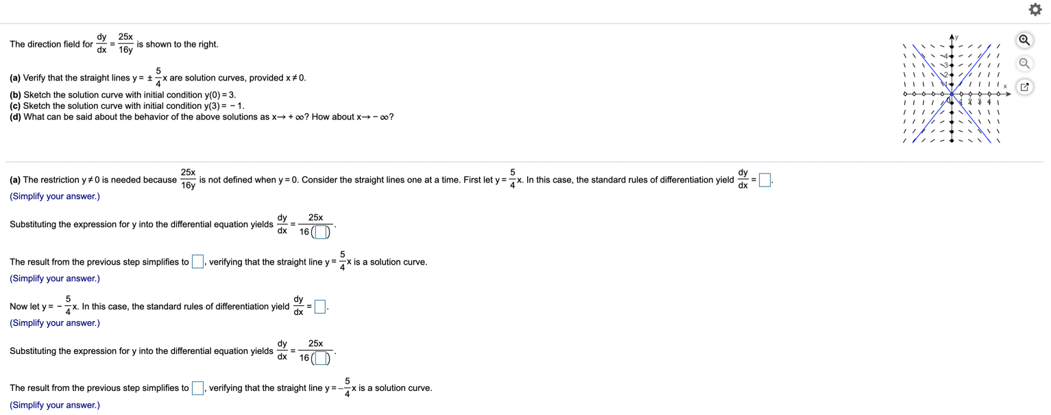 Solved dy The direction field for dx 25x 16y is shown to the | Chegg.com