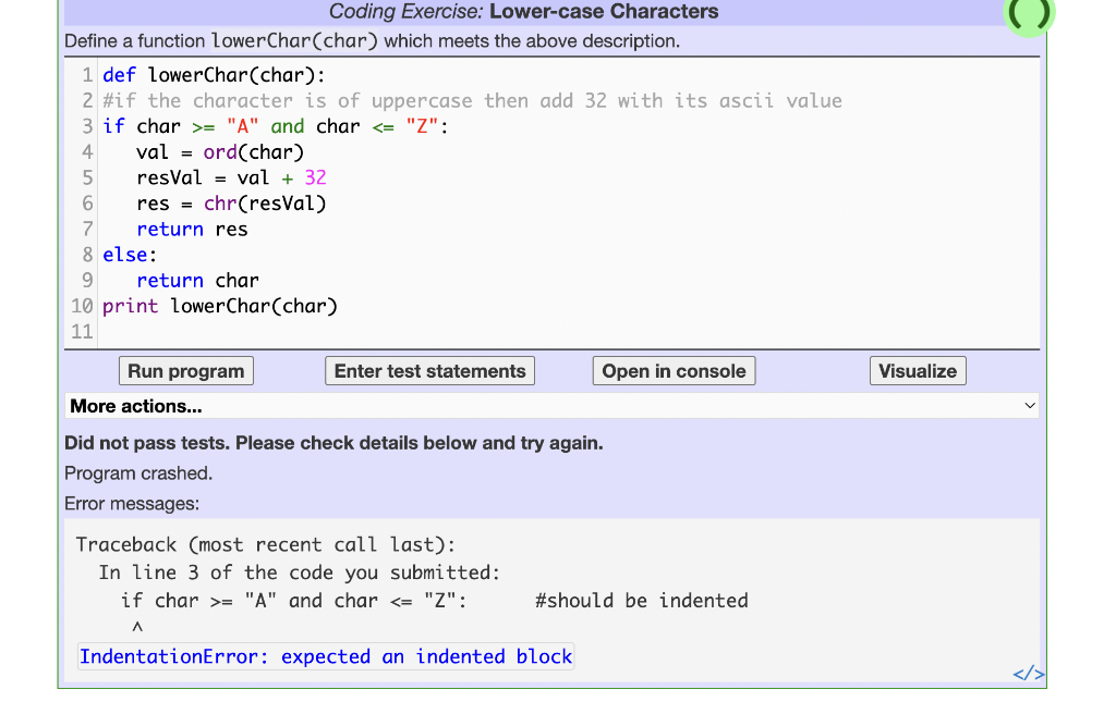 Solved Coding Exercise: Lower-case Characters Define a | Chegg.com