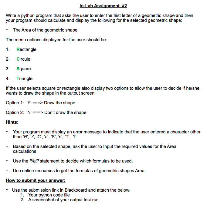 Solved In-Lab Assignment #2 Write a python program that asks | Chegg.com