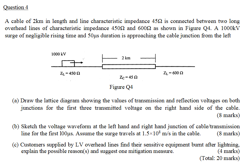 Solved Question 4 A cable of 2km in length and line | Chegg.com
