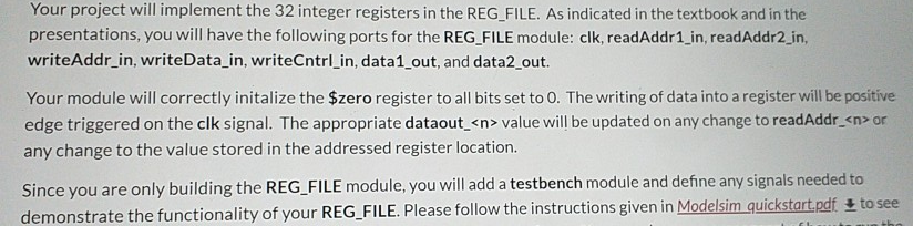 Your project will implement the 32 integer registers | Chegg.com