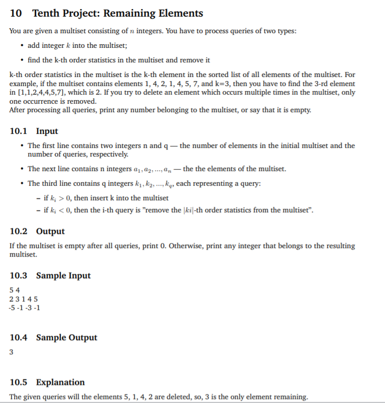 10 Tenth Project: Remaining Elements You are given a | Chegg.com
