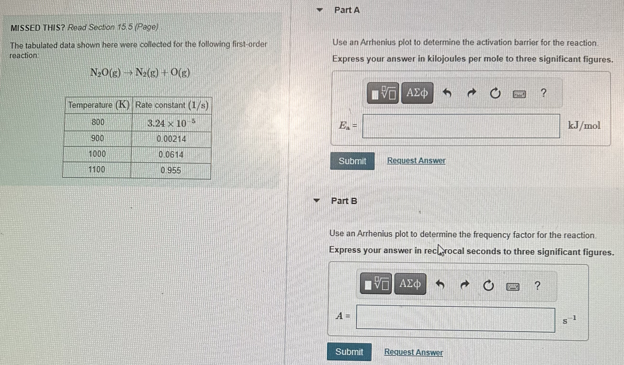 Solved MISSED THIS? Read Section 15.5 (Page) The tabulated | Chegg.com