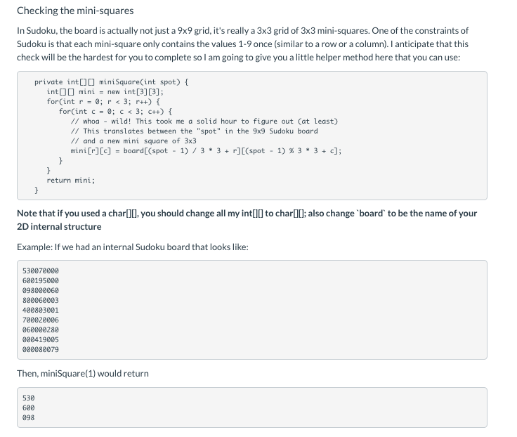 Solved JAVA- Please create 2 methods for the Sudoku board. | Chegg.com