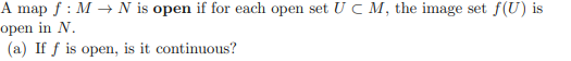 Solved A map f:M→N ﻿is open if for each open set UsubM, the | Chegg.com