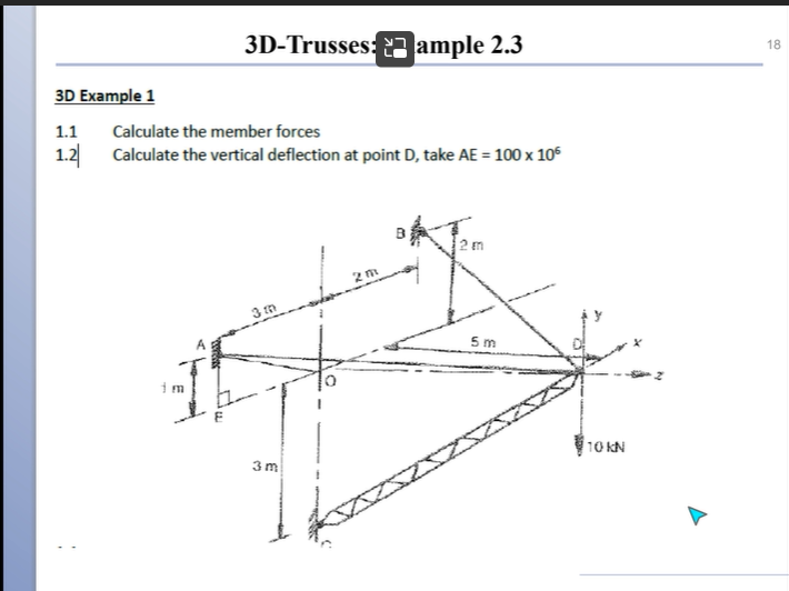 3D-Trusses: Example 2.3 18 3D Example 1 1.1 | Chegg.com