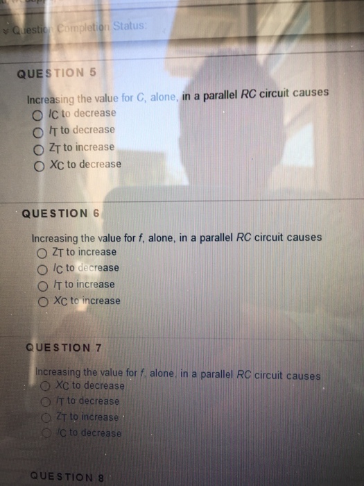 Solved Increasing the value for C, alone, in a parallel RC | Chegg.com