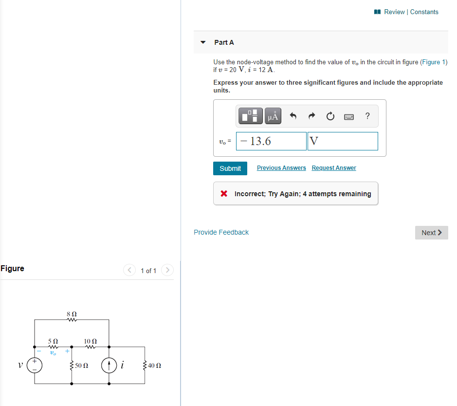 Solved Review Constants Part A Use the node-voltage method | Chegg.com