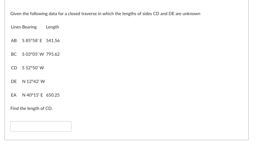 Solved Given the following data for a closed traverse in | Chegg.com