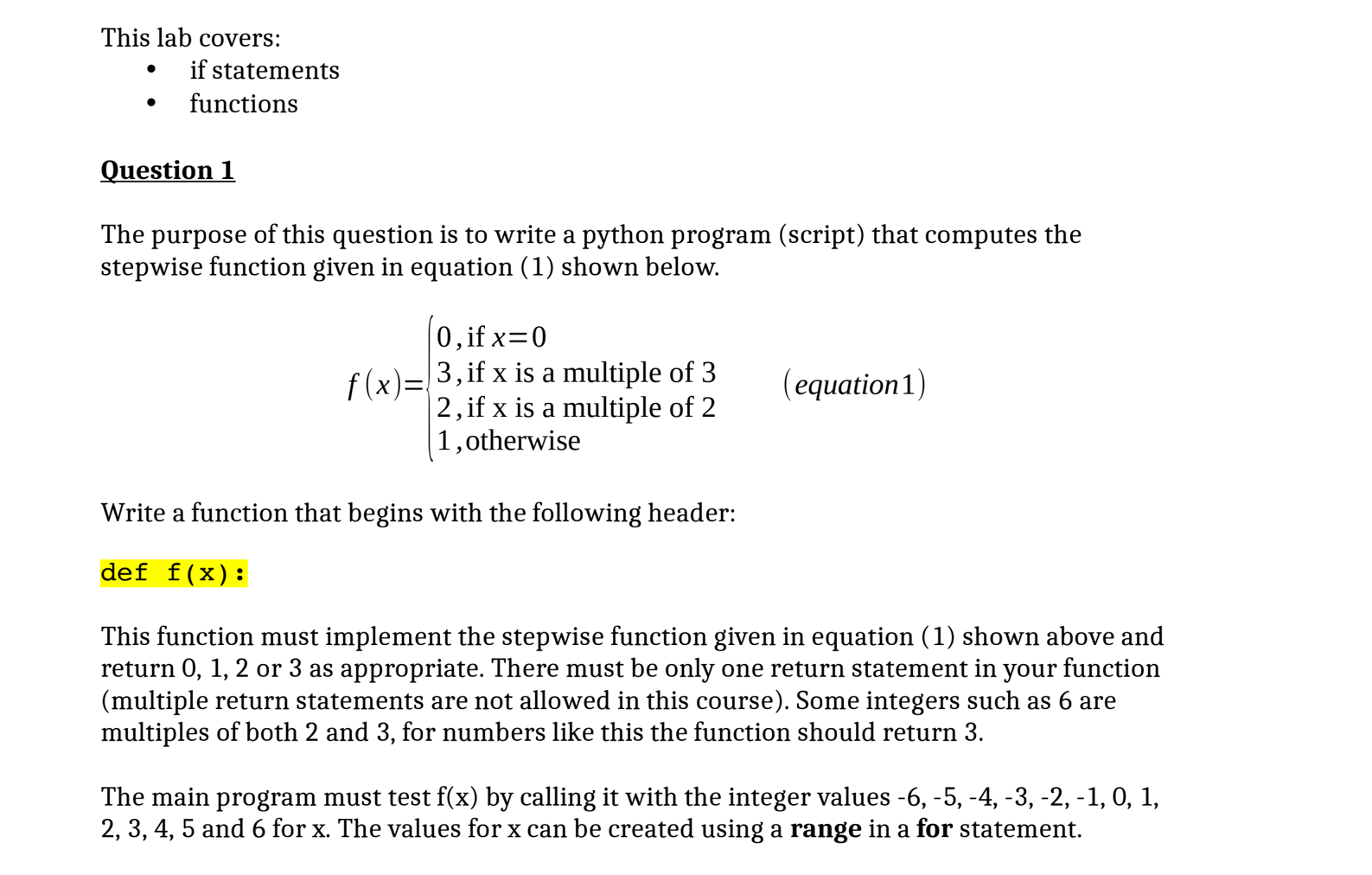 Solved This Lab Covers If Statements Functions Question 1 Chegg