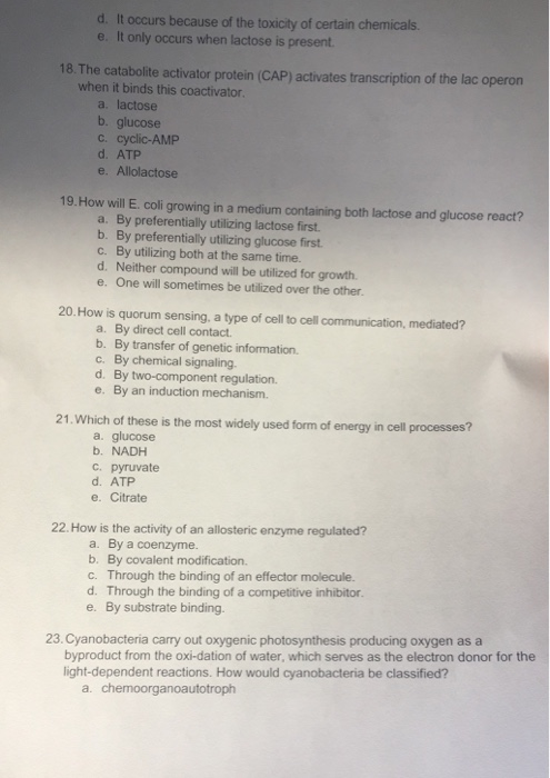 Solved 17.Which is true of catabolite repression? a. It | Chegg.com