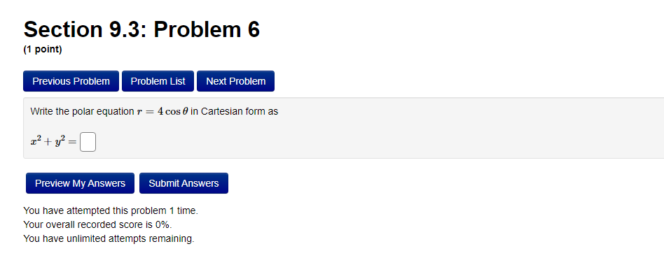 Solved Section 9.3: Problem 6 (1 point) Previous Problem | Chegg.com