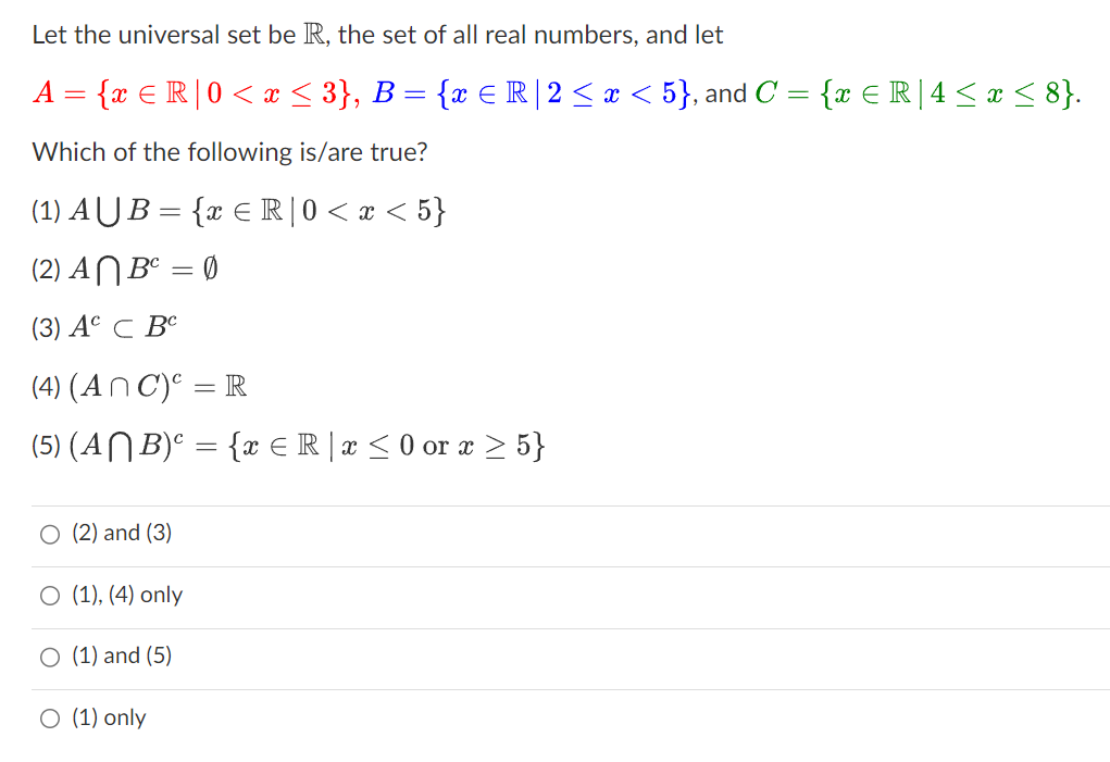 Solved Let the universal set be R, the set of all real | Chegg.com