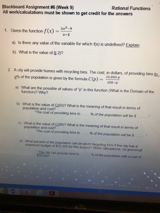 Solved Rational Functions Blackboard Assignment #6 (Week 9) | Chegg.com