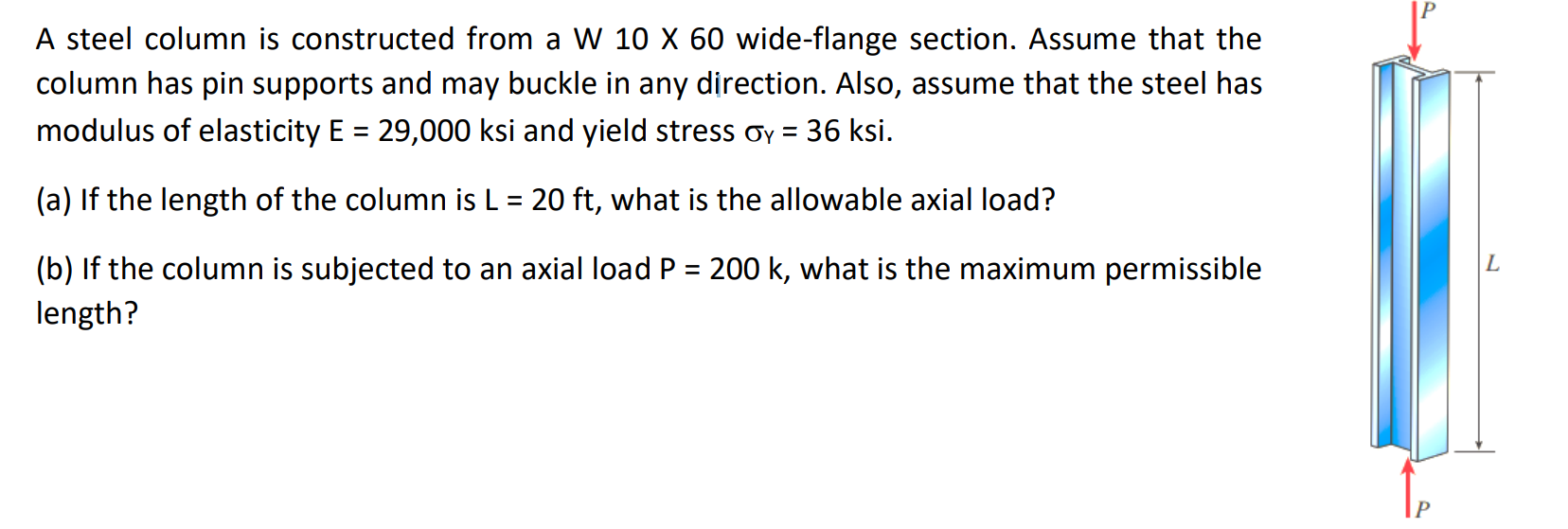 Solved A steel column is constructed from a W 10 X 60 | Chegg.com