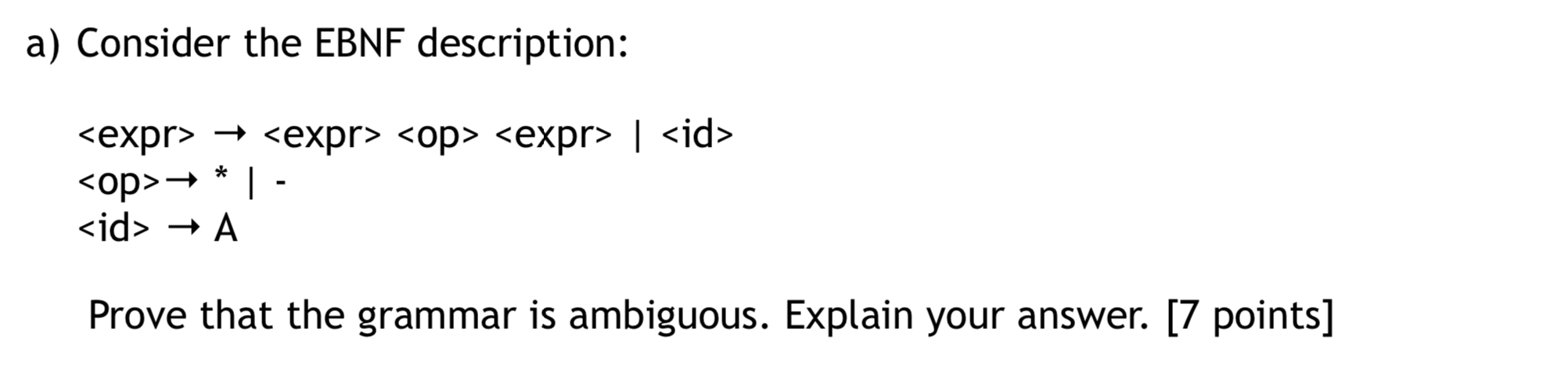 Solved a) Consider the EBNF description: + | +*|- → A | Chegg.com