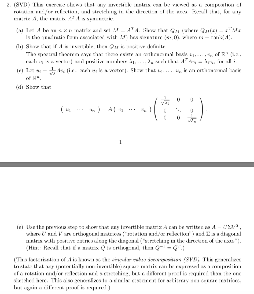 2. (SVD) This exercise shows that any invertible | Chegg.com
