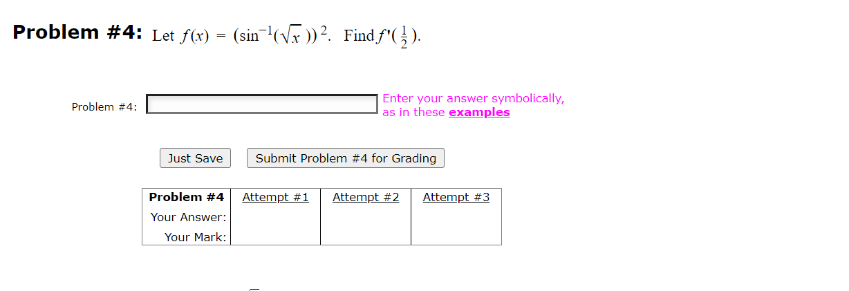 Solved roblem \# 4: Let f(x)=(sin−1(x))2. Find f′(21) | Chegg.com